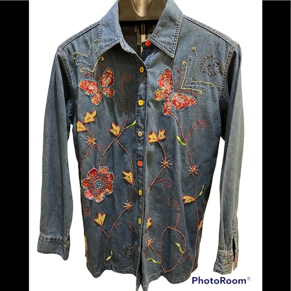 The Quacker Factory | Tops | The Quacker Factory Denim Button Front ...